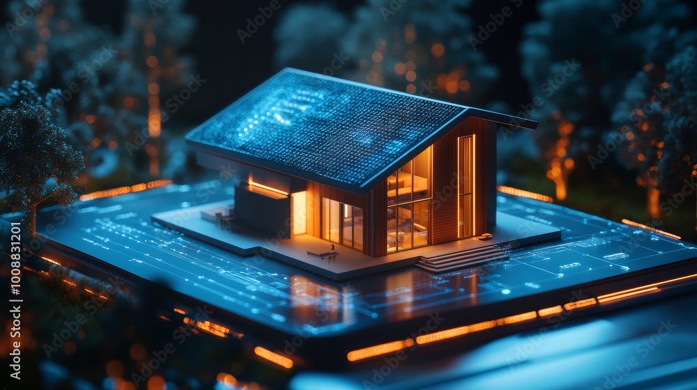 Smart home or IoT technology concept A 3D scale model of a contemporary ...