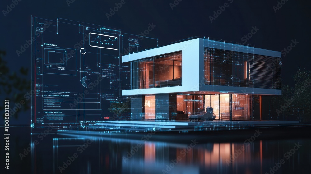Smart home or IoT technology concept A 3D scale model of a contemporary ...