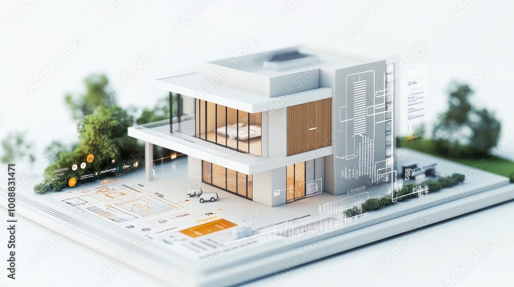 Smart home or IoT technology concept A 3D scale model of a contemporary ...