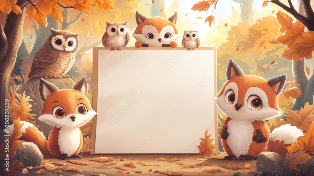 Cute cartoon images of wild animals and trees. In the middle is a ...