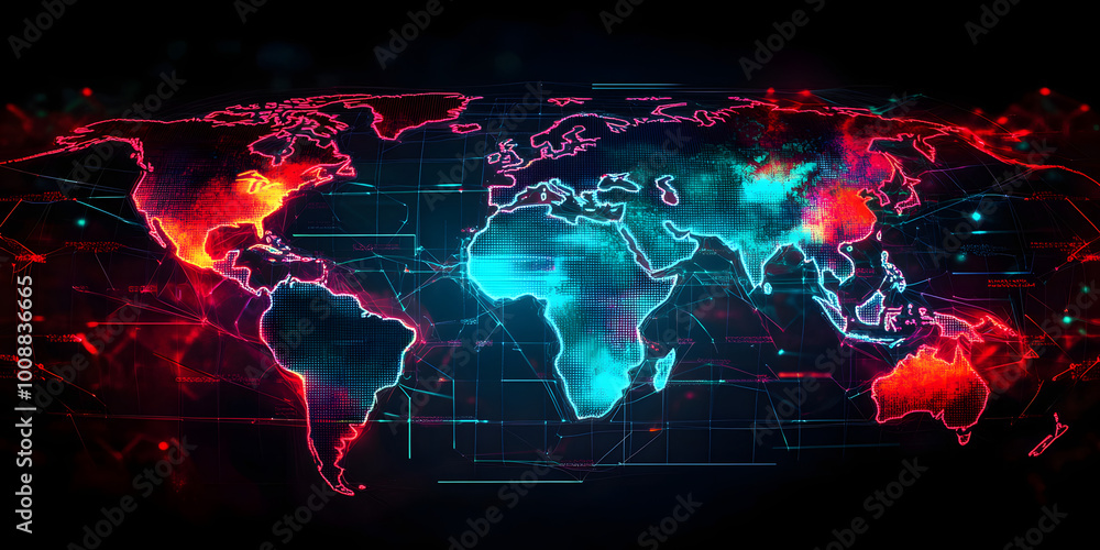 Abstract map of continents. Globalization and geopolitics in high-tech ...