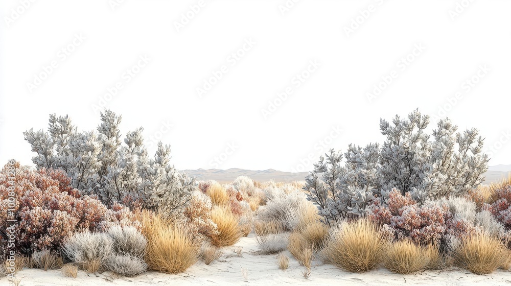 dry desert plants artistically arranged in a cutout style on a crisp ...