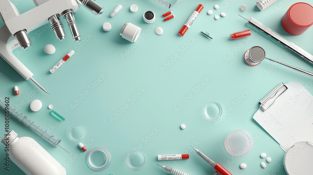 Medical tests, charts, and examination tools mixed in a seamless ...