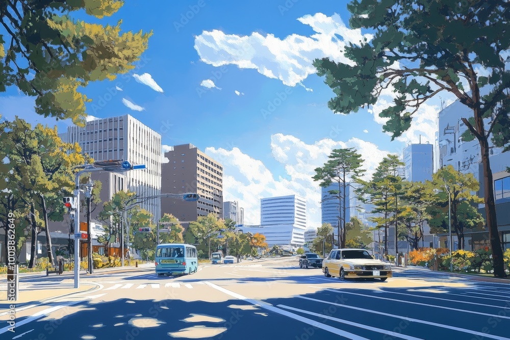 An anime cinematic scene filled with adventure, blending urban and ...