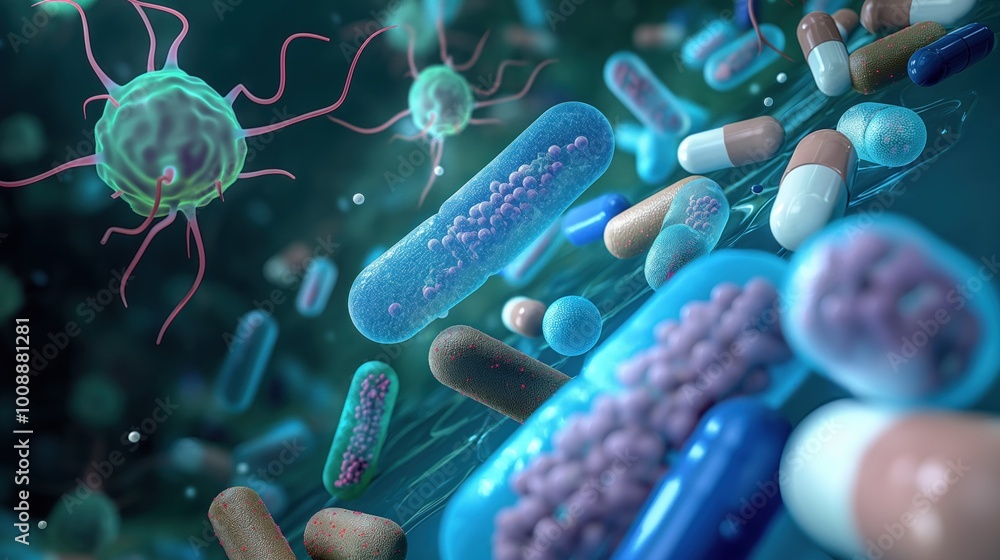 Microscopic view of escherichia coli in human stomach. Medical ...