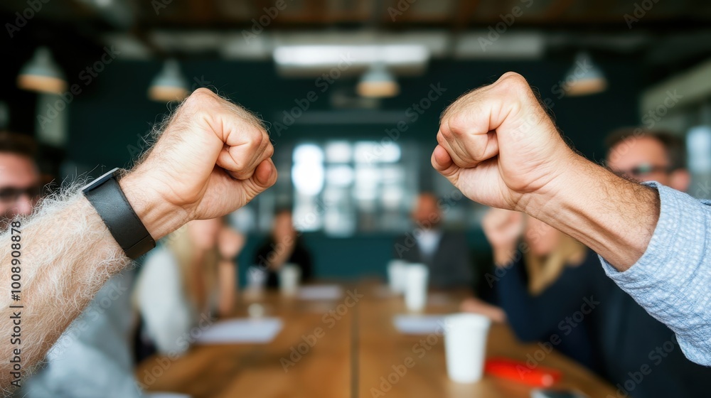 Two hands meet in a fist bump over a table, representing unity ...
