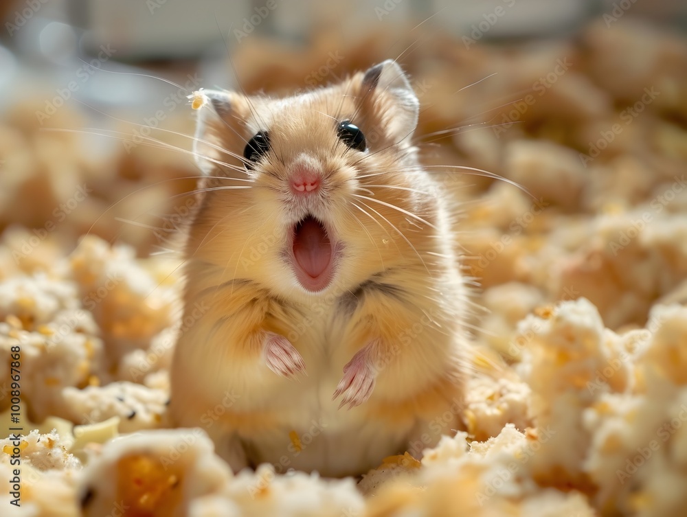 Shocked Hamster Frozen in Mid Chew with Puffed Cheeks and Detailed Food ...