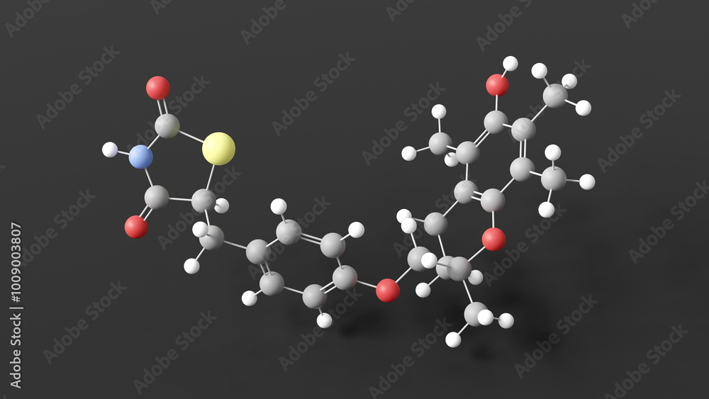 ภาพประกอบสต็อก troglitazone molecule 3d, molecular structure, ball and ...