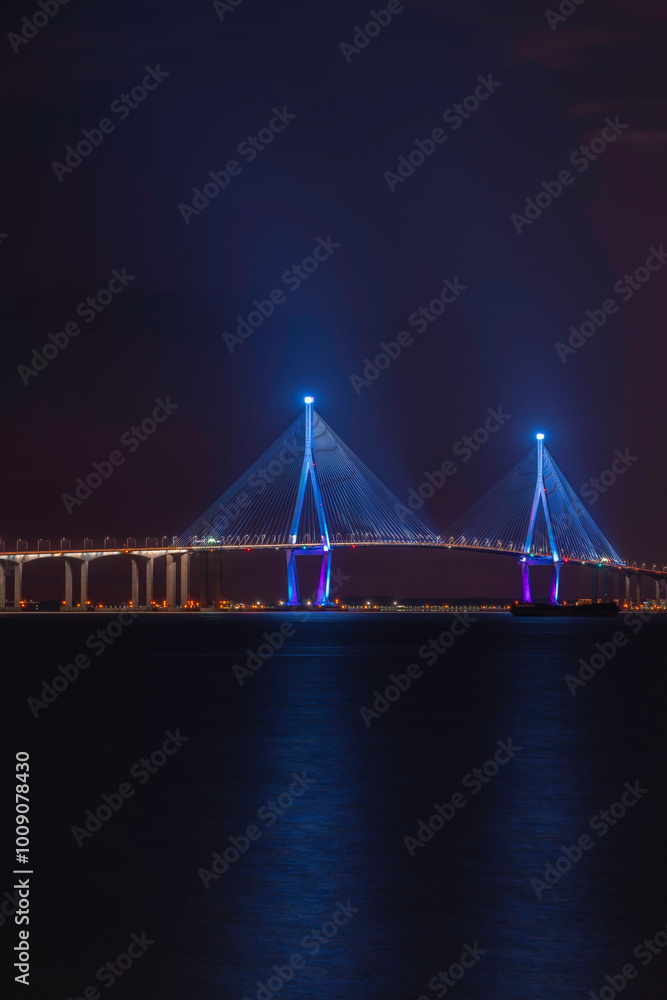 Illuminated Bridge at Songdo Landmark City Waterfront Stock Photo ...
