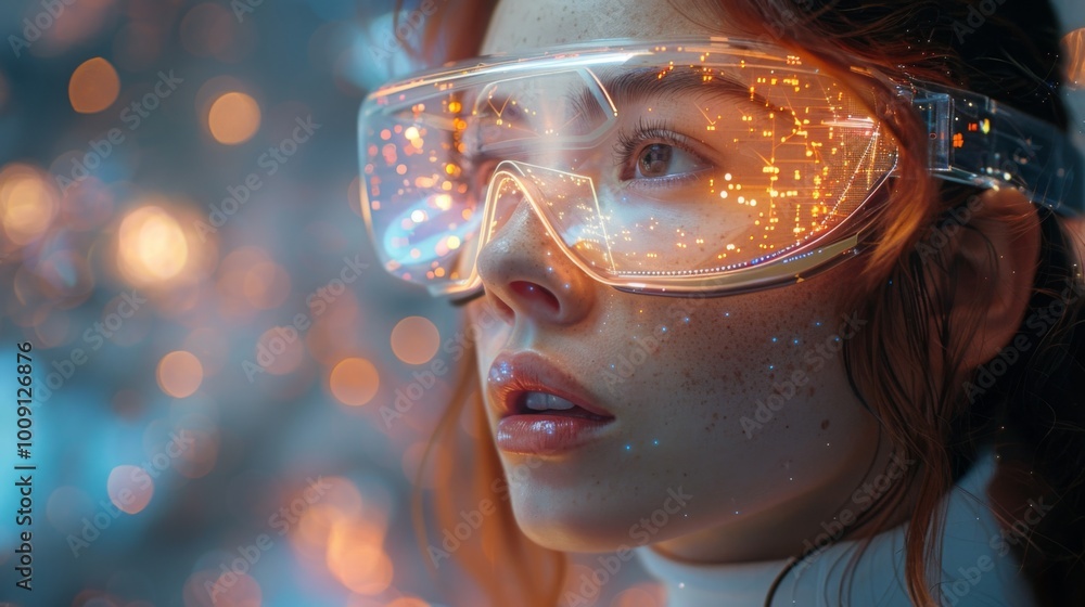 Illustrate a futuristic scenario where VR goggles users explore virtual ...