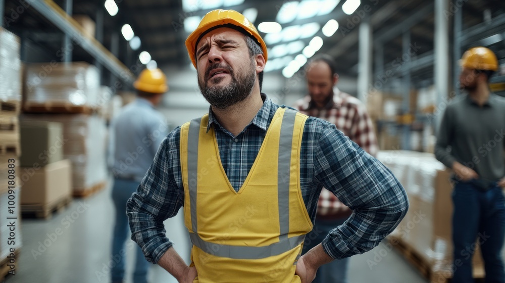 A worker suffering from a work injury, holding their back in pain after ...