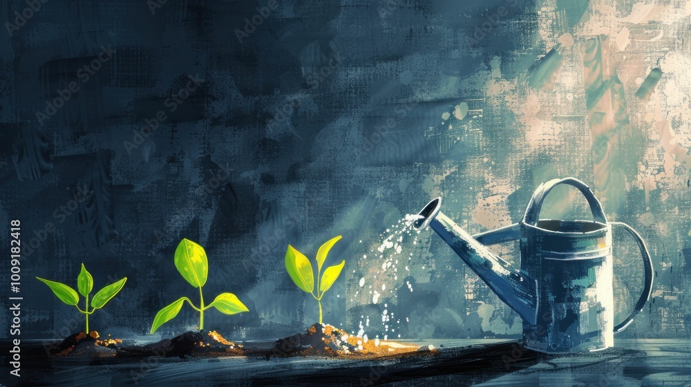 growth, watering can, plants, support, nurturing, nature, agriculture ...