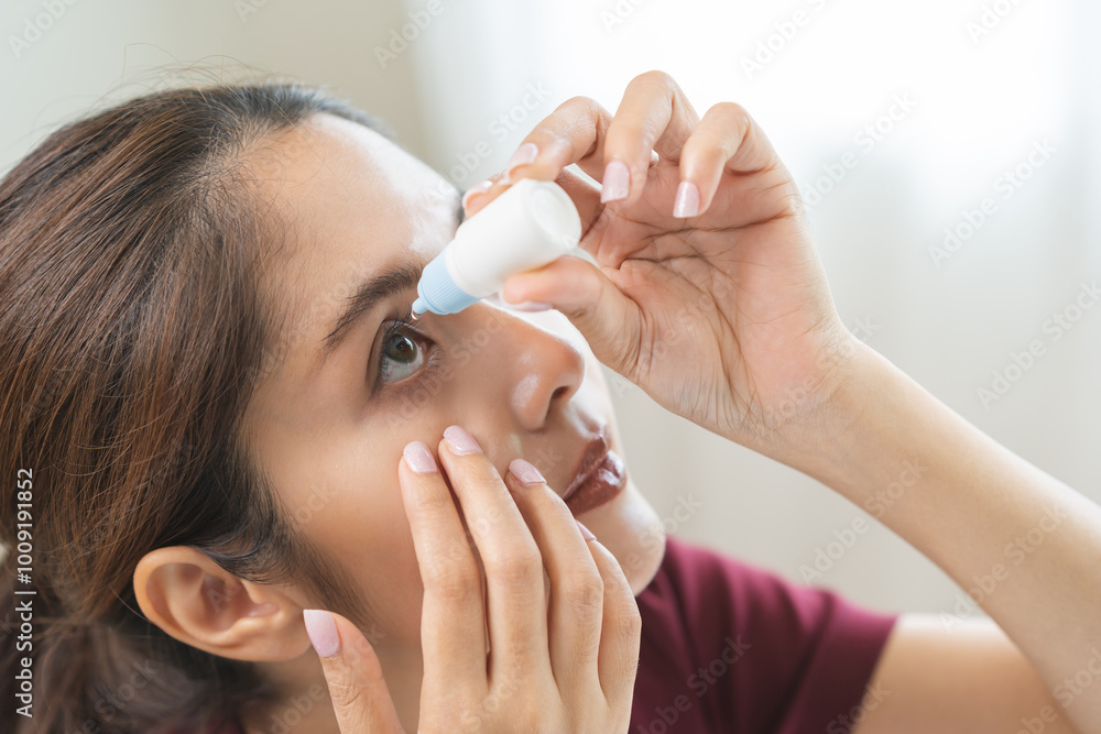 Health care concept, eye problem asian young woman applying, using ...