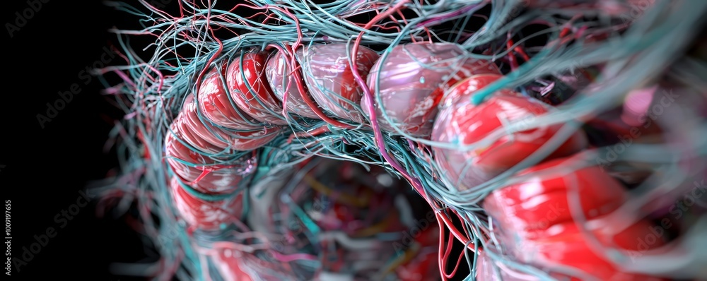 A 3D model of the intestines in situ, showing their placement in the ...