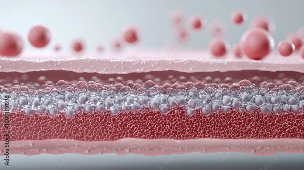 A 3D model of the skin showing the hypodermis, with fat cells and blood ...