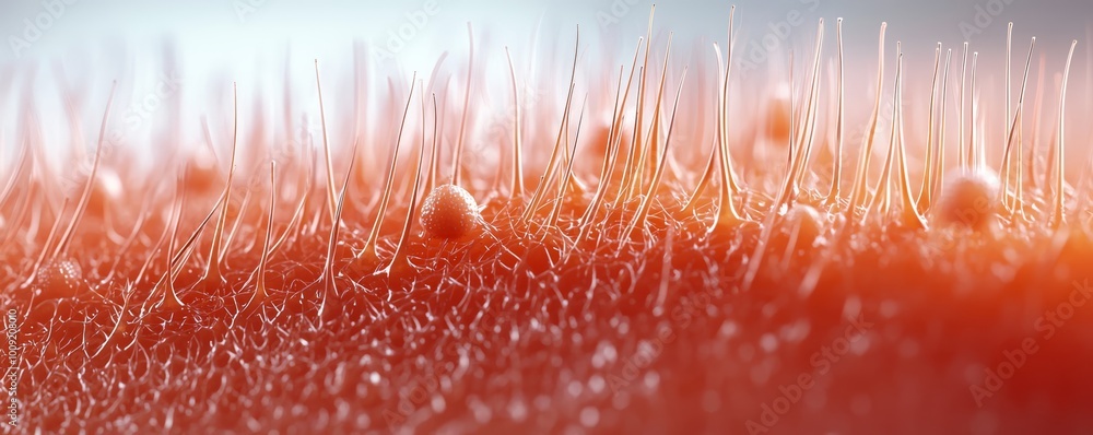 A close-up rendering of the skin's surface, showing hair follicles ...
