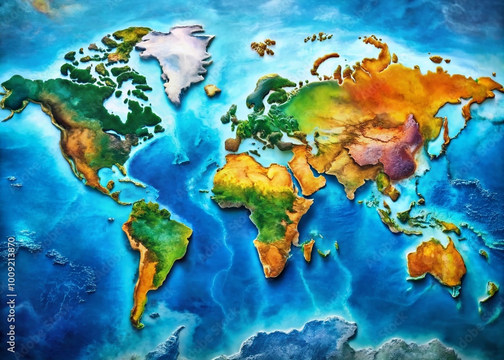 Detailed Map of Continents and Oceans of the World for Educational and ...