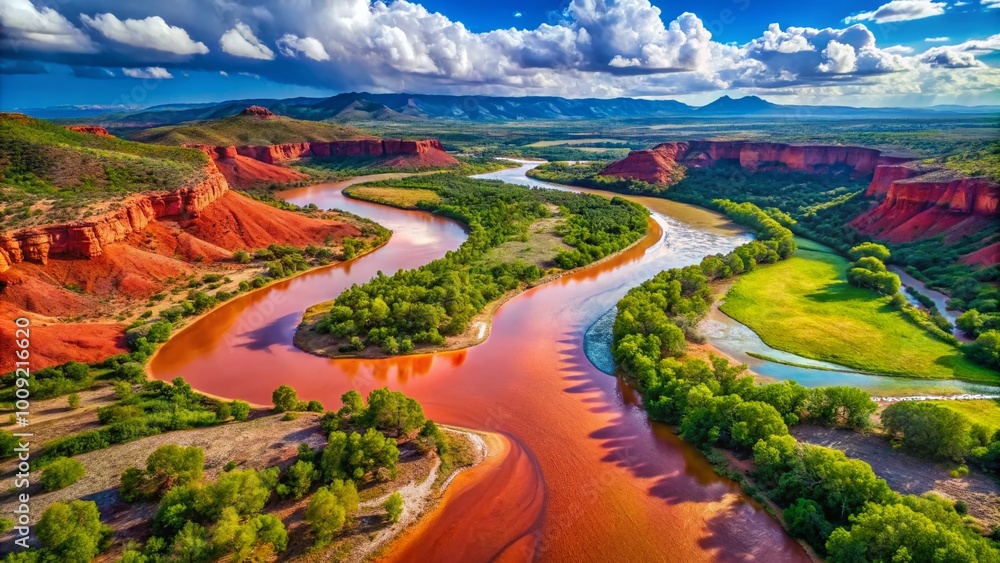 Detailed Map of the Red River Flowing Through Texas Landscape with ...