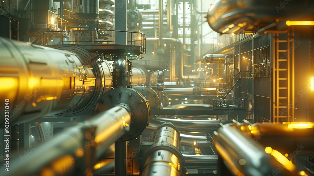 nuclear reactor cooling system, with pipes and machinery Stock Photo ...