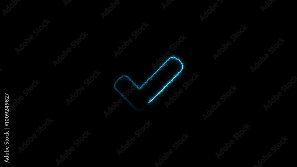 A glowing neon check mark icon animation on black background. tick ...