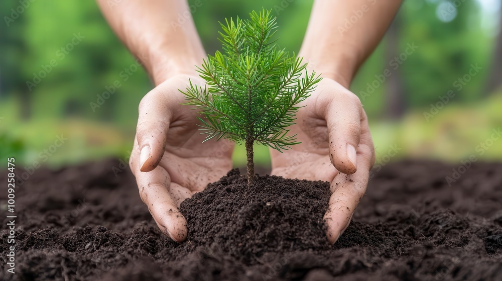 Tree-planting initiative in a reforestation project, aiming to offset ...