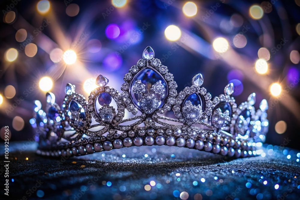 Elegant silver tiara adorned with sparkling crystals on a soft velvet ...