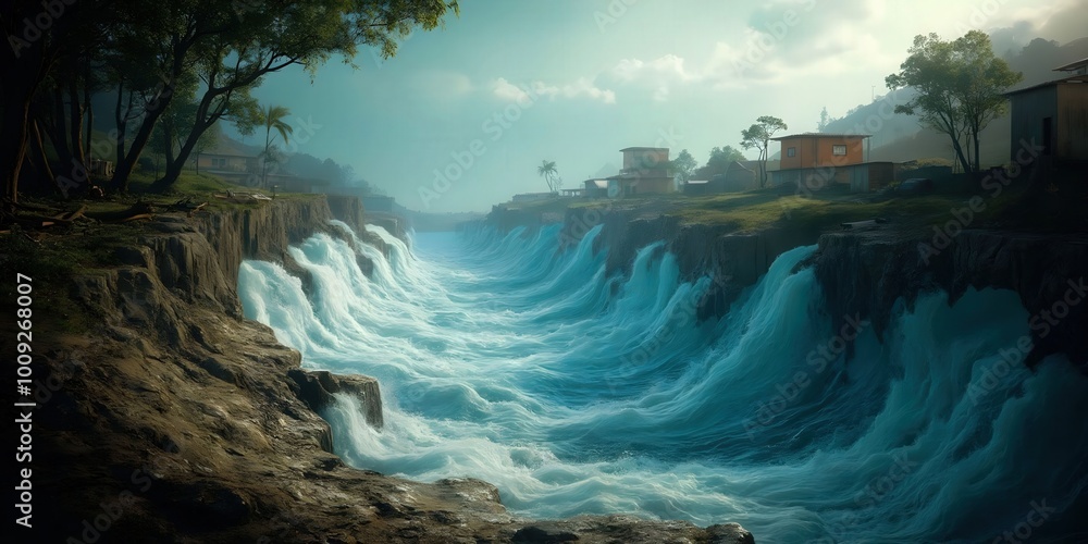 A ground-level view of rolling seismic waves passing through the ...