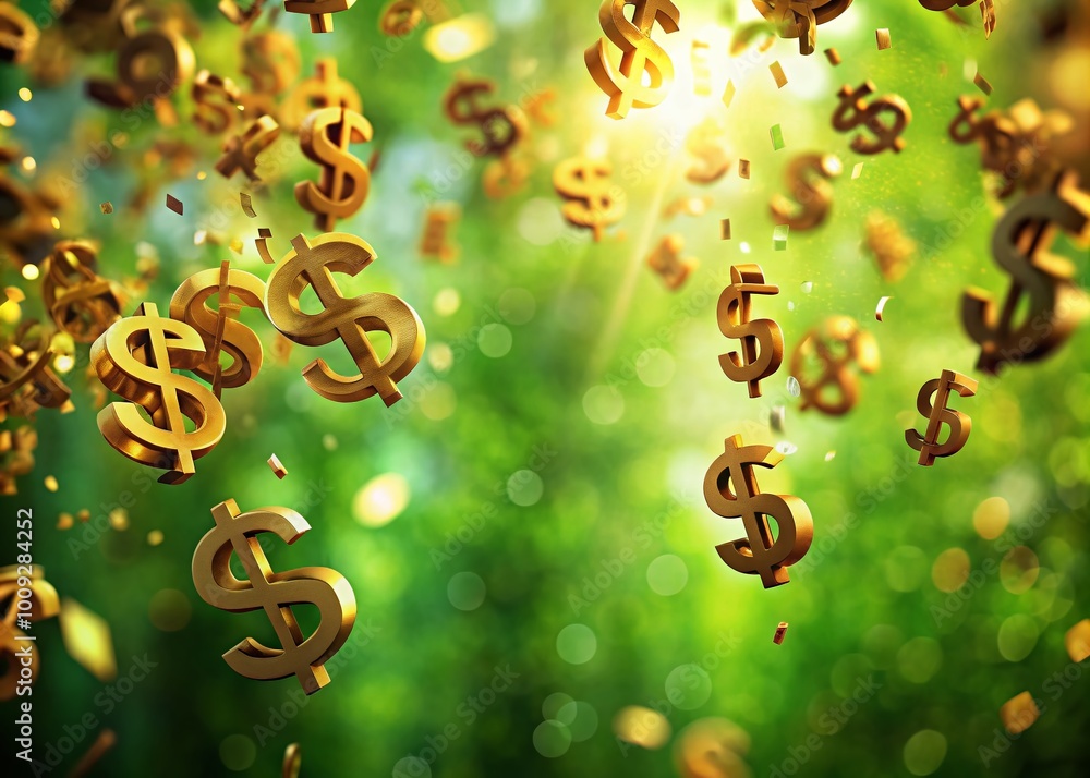 Falling Dollar Signs with a Blurred Green Background Representing ...