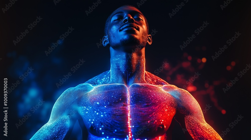 3D body scan of an athlete showing muscles and nutrient absorption ...