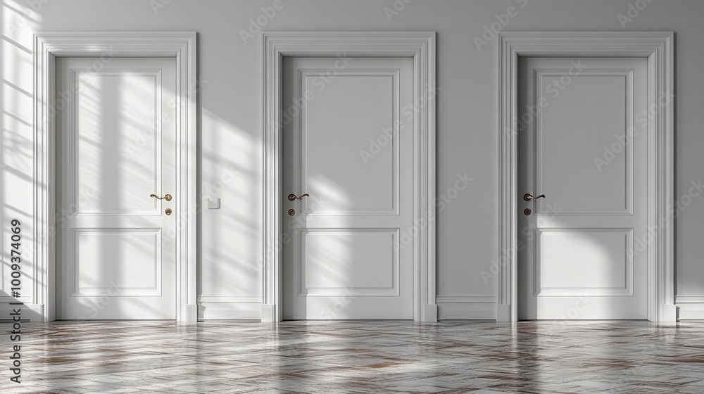 realistic 3d vector rendering of a white wooden door depicted in open ...