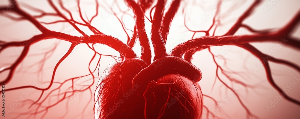 A 3D visualization of the heart's coronary circulation, showing the ...