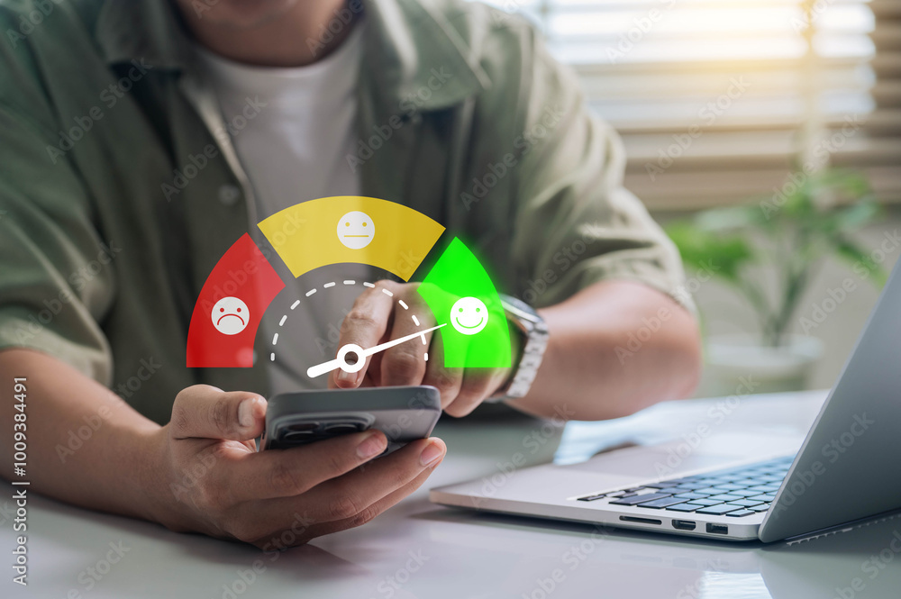 Customer Satisfaction, Digital rating concept. person interacting with ...