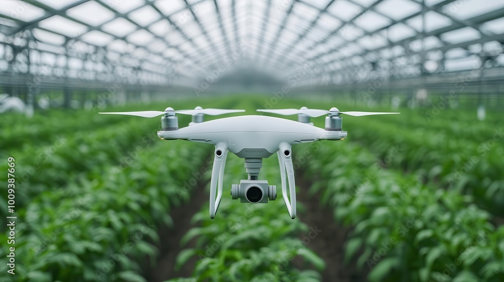 Robotic drones monitoring crop health in a large hydroponic greenhouse ...