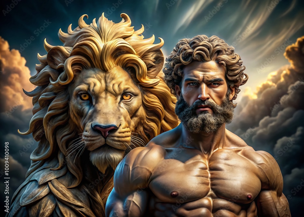 Mythical Hercules Wearing a Lion Head, Symbolizing Strength and Courage ...