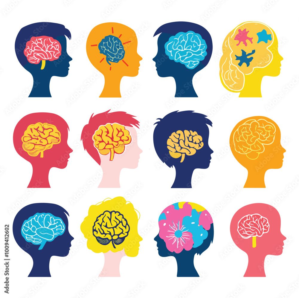 Human brain collection Creative silhouettes of smart minds genius ...