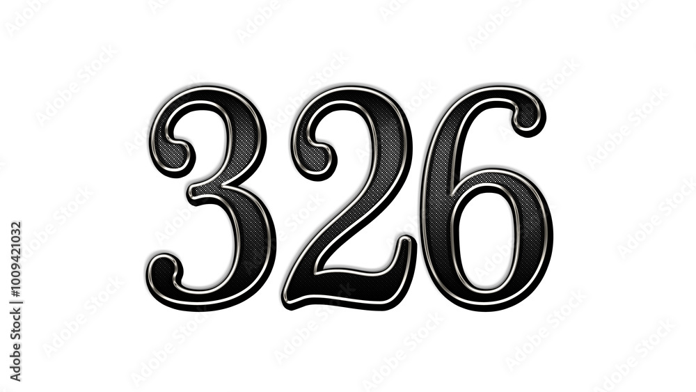 black metal 3d design of number 326 on white background. wall mural ...
