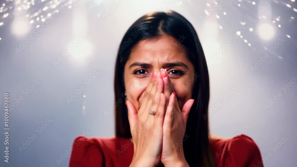 Joyful funny surprised shocked person says wow, oh my god. Bright joy ...