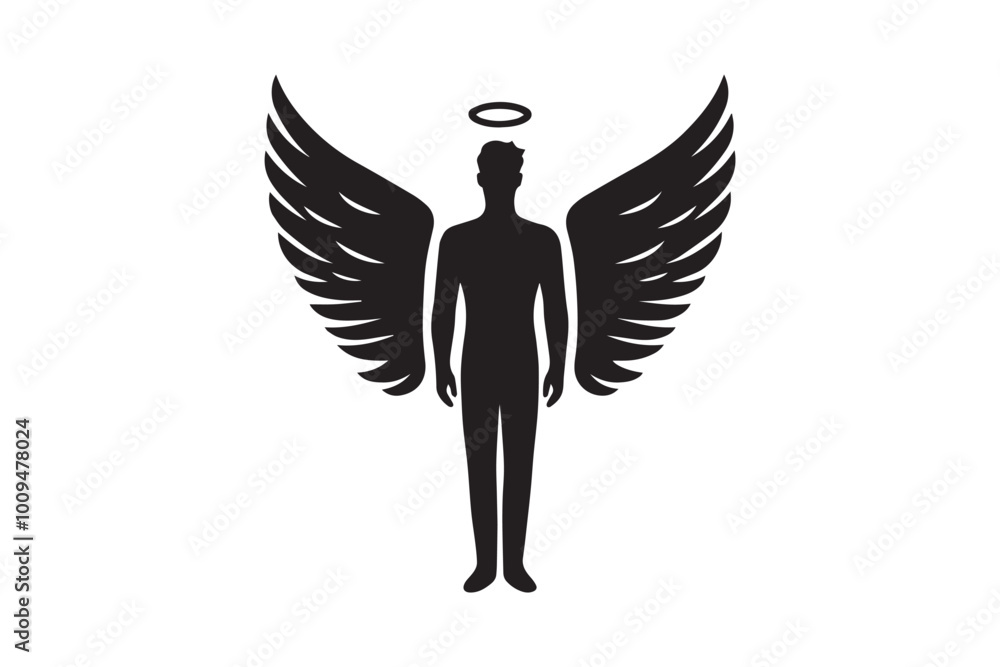 male angel wings vector silhouette isolated in white background Stock ...