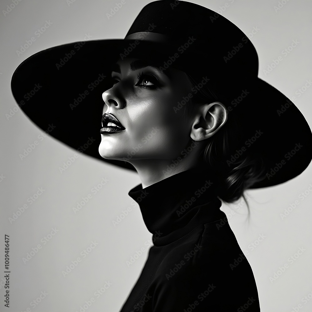 Woman Wearing Big Black Hat and Black Dress Stock Illustration | Adobe ...
