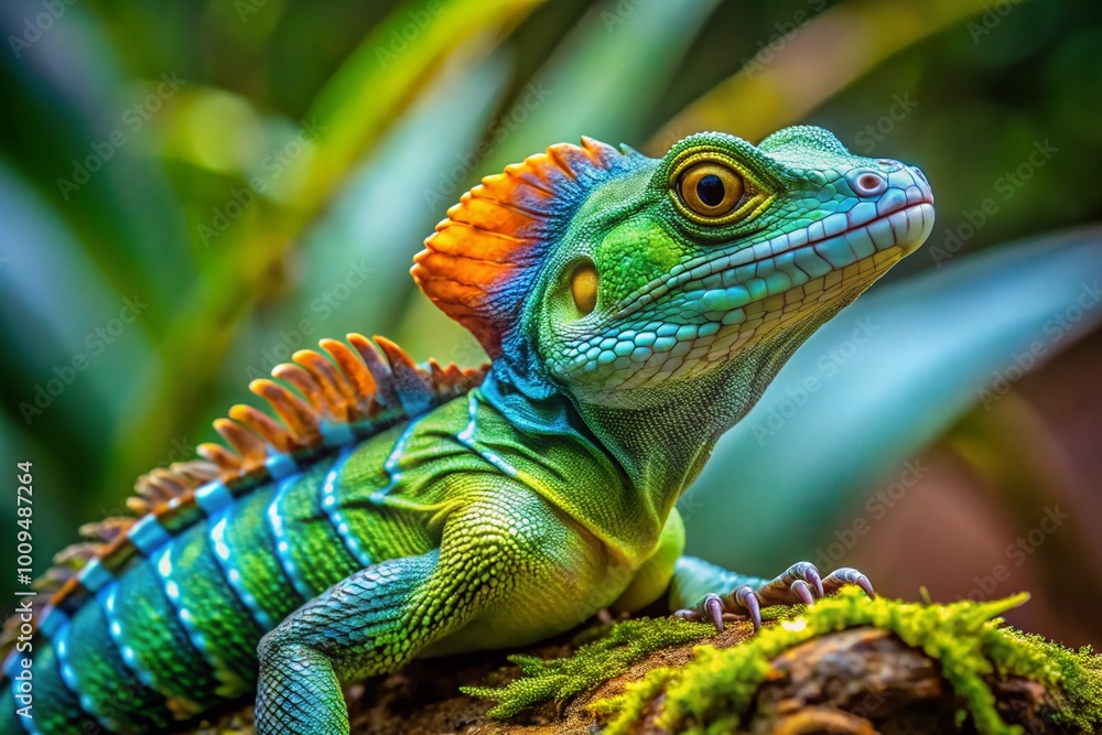 Striped Basilisk Lizard Displaying Vibrant Colors in a Tropical ...