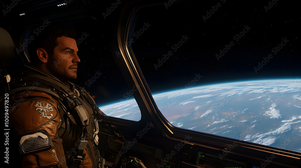 A space pirate captain, dressed in a mix of leather and high-tech ...