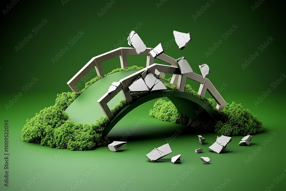 Abstract minimalist design of a broken bridge, using geometric forms ...