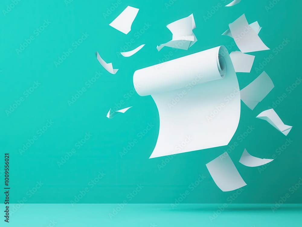 3d white fly paper sheet Fall isolated document Blank falling realistic ...