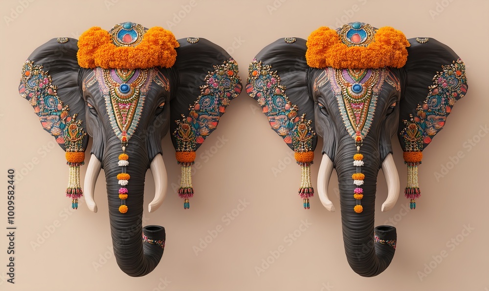 illustration of Thrissur Pooram festival with elephant in yellow ...