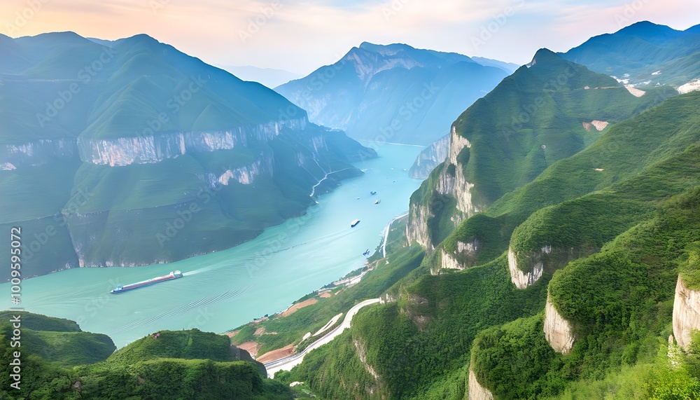 The beauty of Wu Gorge in Three Gorges of the Yangtze River, with ...