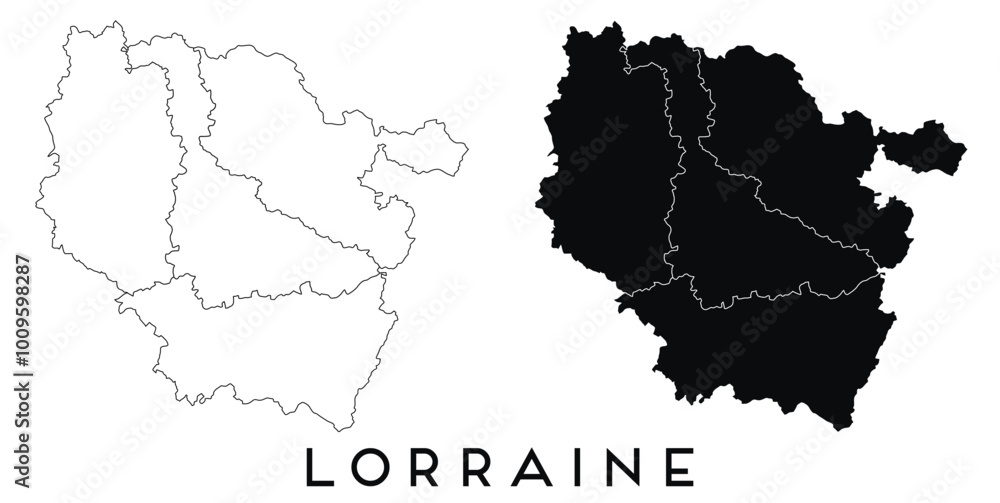 Lorraine map of regions districts vector black on white and outline ...