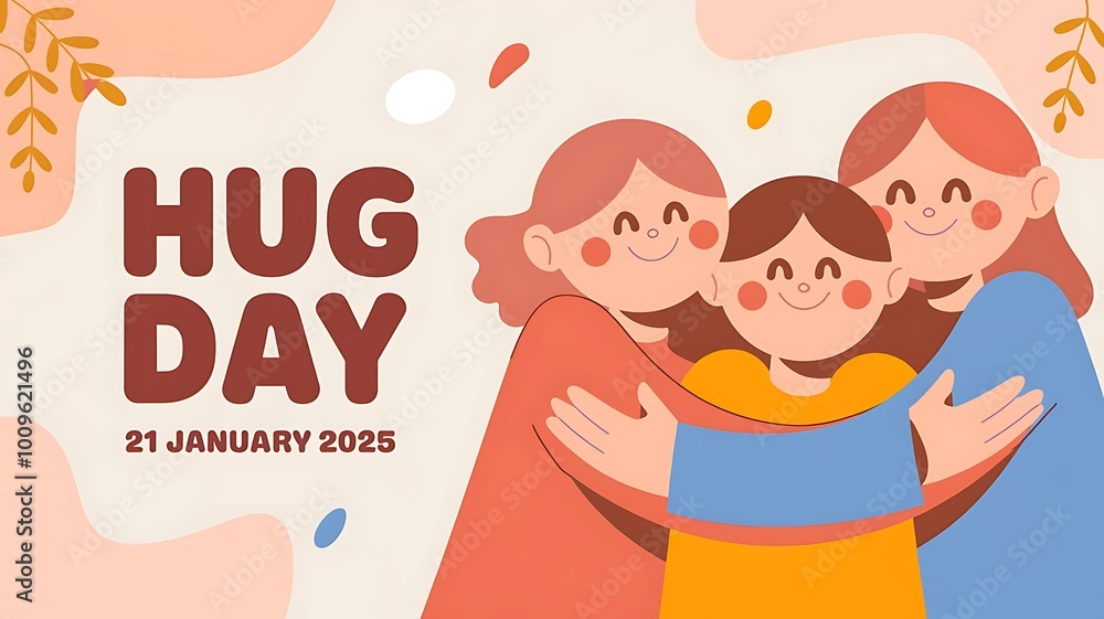 Cute National Hug Day 2025 Illustration with Smiling People Hugging ...