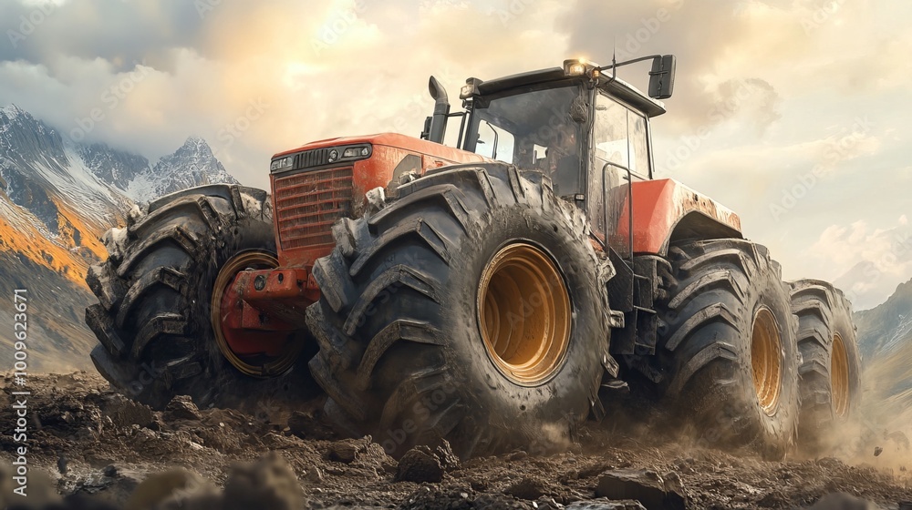 Massive tires boasting profound treads adorn heavy-duty vehicles like ...