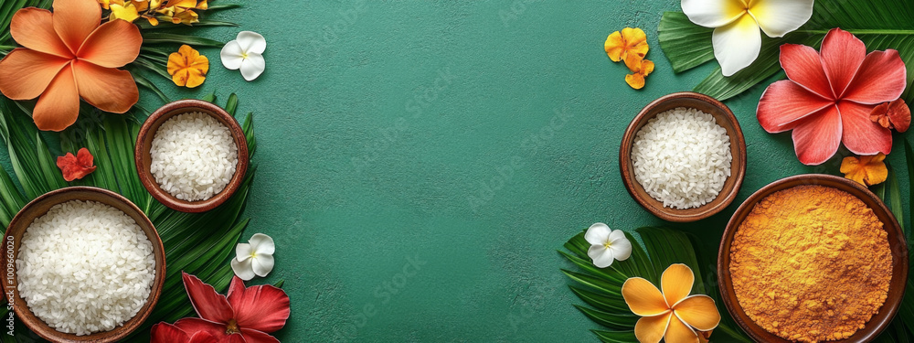 Onam food with sadhya rice on green background. Traditional food ...