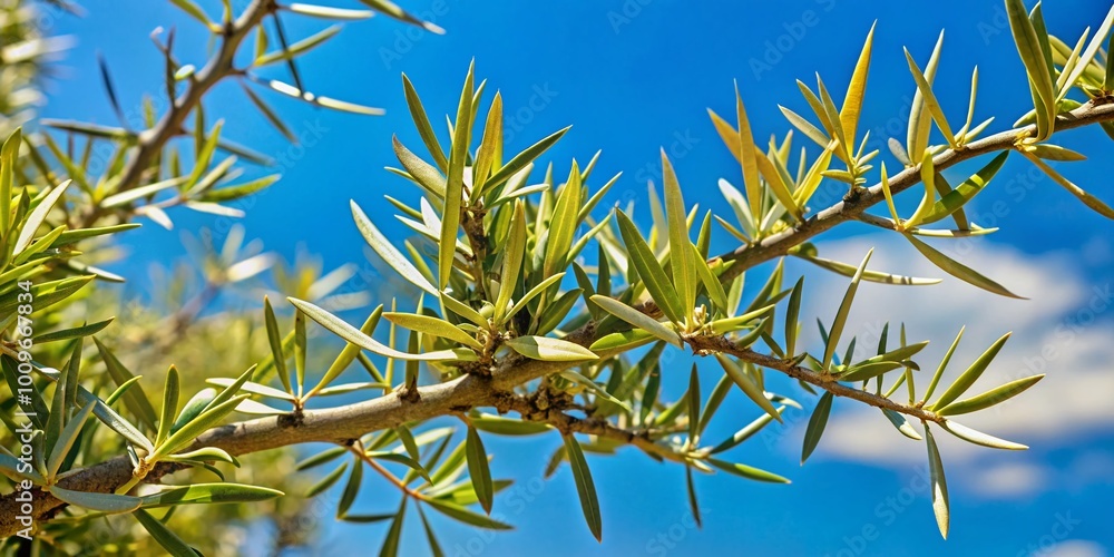 Close-up of Thorny Olive Tree Leaves and Branches with Spiky Thorns ...